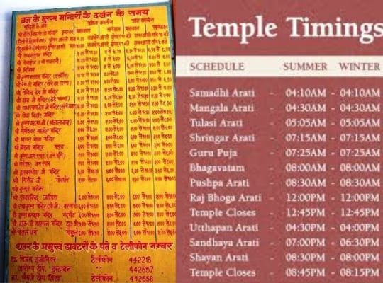 Mathura Vrindavan Temple Timings - Mathura Vrindavan Tourism